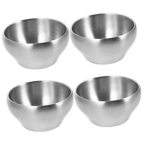 STOBAZA Double Layer Insulation Bowl 4pcs Rice Bowl Serving Bowl Salad Bowl Noodle Bowl Food Bowl Household Silver Stainless Steel Fruit Storage Bowl Kitchen Bowl Stainless Steel Bowl