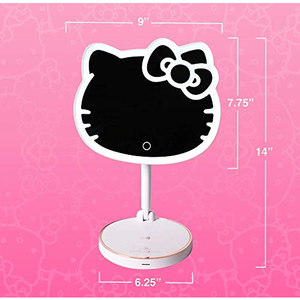 Impressions Vanity Hello Kitty Tabletop Mount LED Rechargeable Makeup Mirror with 360 Degree Rotation, Touch Sensor Desk Mirror with Light Strip and Adjustable Brightness
