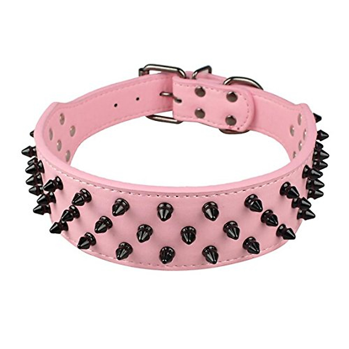 Benala 2" Black Leather Dog Collars Cool Spiked Studded Pet Dog Collar for Medium Large Dogs Pitbulls Mastiff Bully