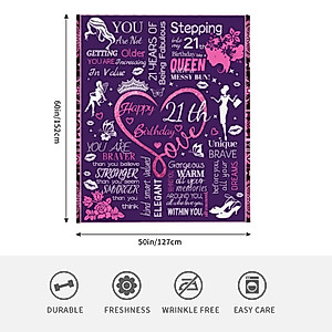 Nelife 21st Birthday Gifts for Her,21st Birthday Blanket,21 Year Old Birthday Gifts,Happy 21st Birthday Decorations for Female Women Girl Bestie Sister Friends 50"X40" (21th)