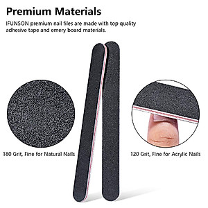12Pack IFUNSON Professional Nail File Double Sided 120/180 Grit, Emery Board Manicure Pedicure Tool Black