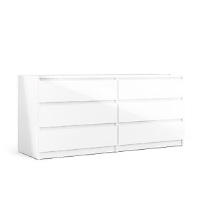 Pemberly Row Modern Contemporary 6 Drawer Wide Double Bedroom Dresser in White High Gloss