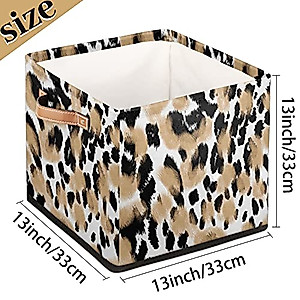 Leopard Print Storage Basket Bins, Animal Tiger Skin Large Foldable Storage Baskets Fabric Organizer Storage Cubes Box with Handles Collapsible Basket for Shelf Closet Nursery Home Office