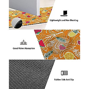 Tropical Summer Bath Mat for Tub,Non Slip Bathroom Floor Runner Rug Quick Dry & Absorbent Diatomaceous Earth Kitchen Room Shower Sink Washable Doormat,Orange Fruit Lemon Watermelon Pineapple 16"x24"