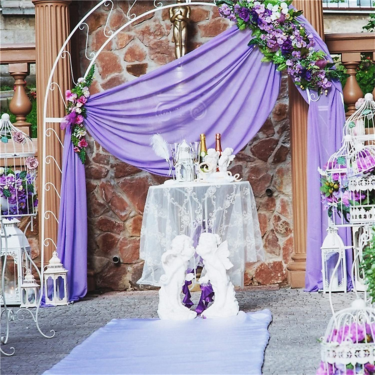 GRUKVAR Wedding Arch Drapes Lavender Ceiling Drapes Purple Gauze Fabric 2 Panels Shinny Wedding Archway Arches Decorations Party Background Celebrations Sheer Backdrop Curtains for Engagement Drapery