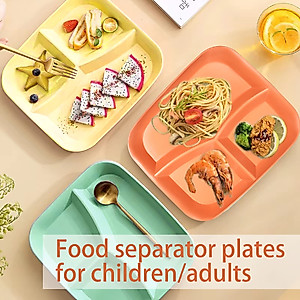 YUESHENGHAO 10 Inch Wheat Portion Control Dinner Plates, 5 Unbreakable Adult Separate Plates, 3 Compartment Square Kids Food Divider Plates Microwaveable, Great For Healthy Eating And Weight Loss