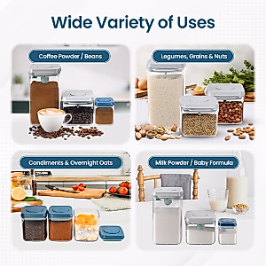 baiqiusi Airtight Food Storage Pop Containers 5Pcs Set - Leakproof, 100% Food Grade Silicone, BPA Free with 2.43qt*1, 1.05qt*2, 0.34qt*2, Plus Holder, Scoop, Scraper (5 Pcs Set, 5.21 Quarts)
