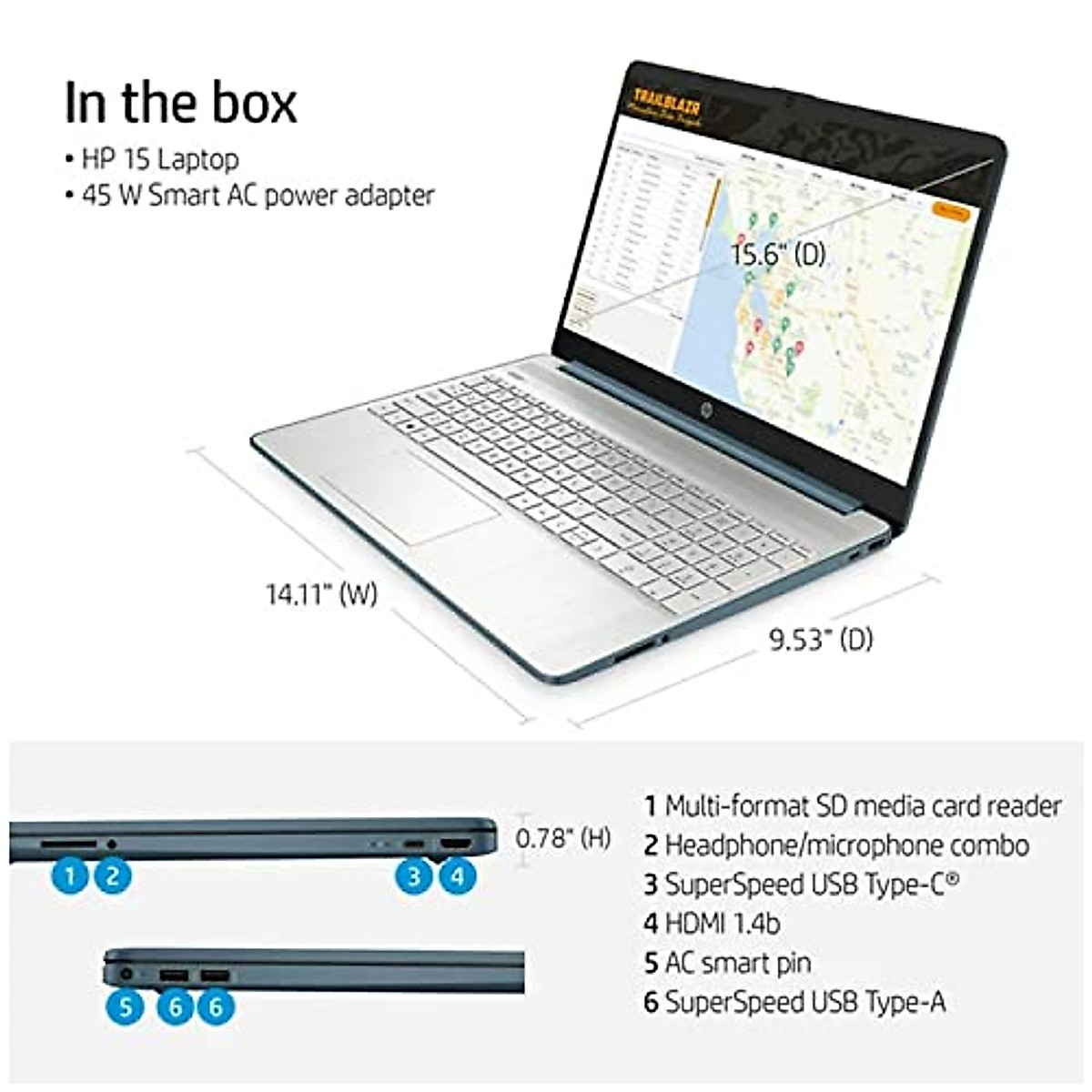 HP Newest Laptop, 15.6" FHD Screen, AMD Ryzen 5 5500U Processor, 32GB RAM, 1TB SSD, Webcam, SD Card Reader, HDMI, Bluetooth, Wi-Fi, Windows 11 Home, Blue