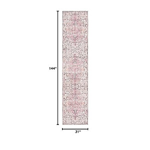 Rugs.com Nostalgia Washable Collection Rug – 2' 7 x 12' Runner Beige Pink Flatweave Perfect for Hallways, Entryways
