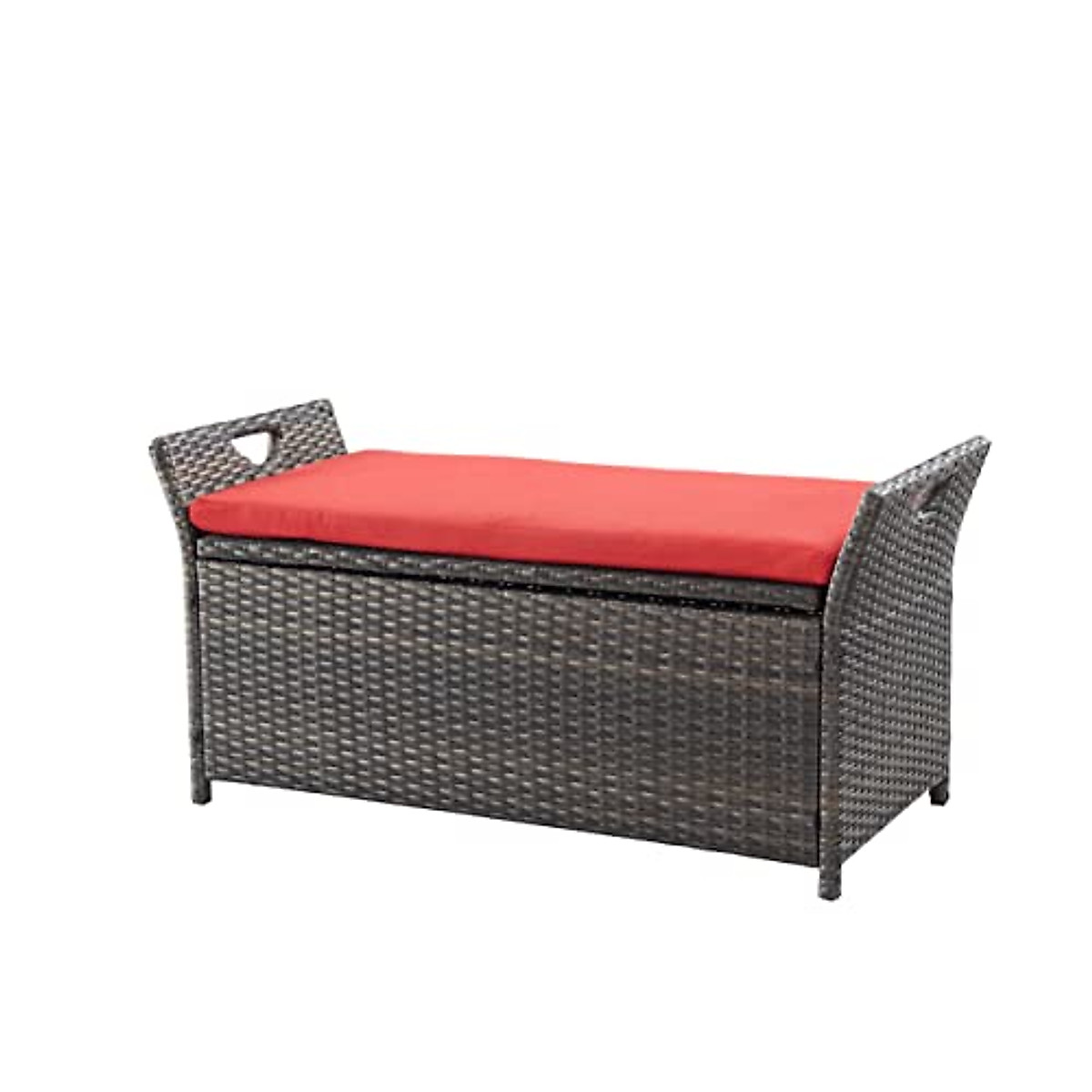 TMEE Patio Storage Bench,Outdoor Wicker Deck Box,PE Rattan Patio Furniture with All-Weather Cushion