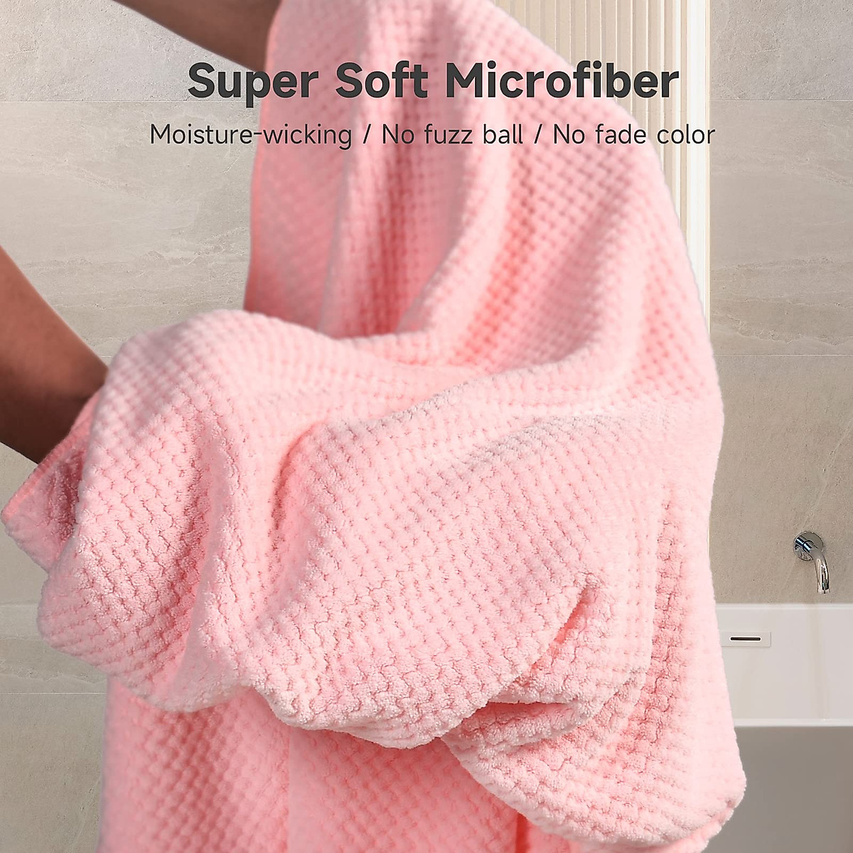 Umisleep Extra Large Microfiber Hair Towel for Women Long, Curly, Thick Hair, Super Soft Anti Frizz Quick Dry Hair Towel Wrap, Ultra Absorbent Hair Turban with Elastic Band Pink