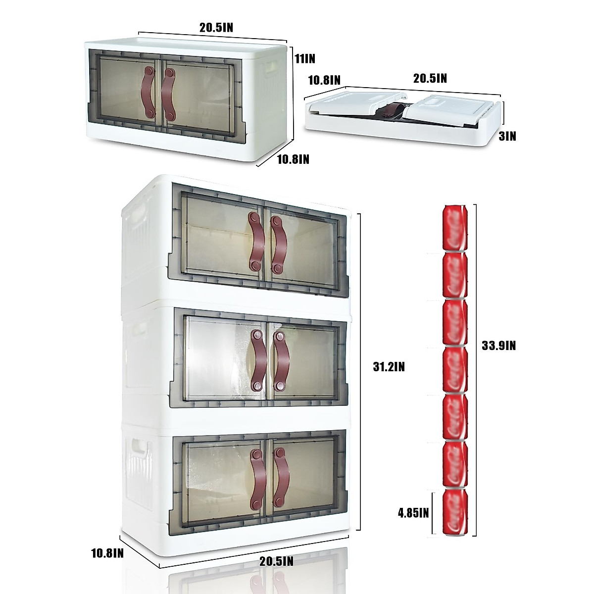 TAOCIGOU 3Pack Storage Bins with Lids And Wheels - Collapsible Stackable Storage Cabinet Box Open Front Closet Organizers and Storage Bins Cloth Plastic Storage Cabinet