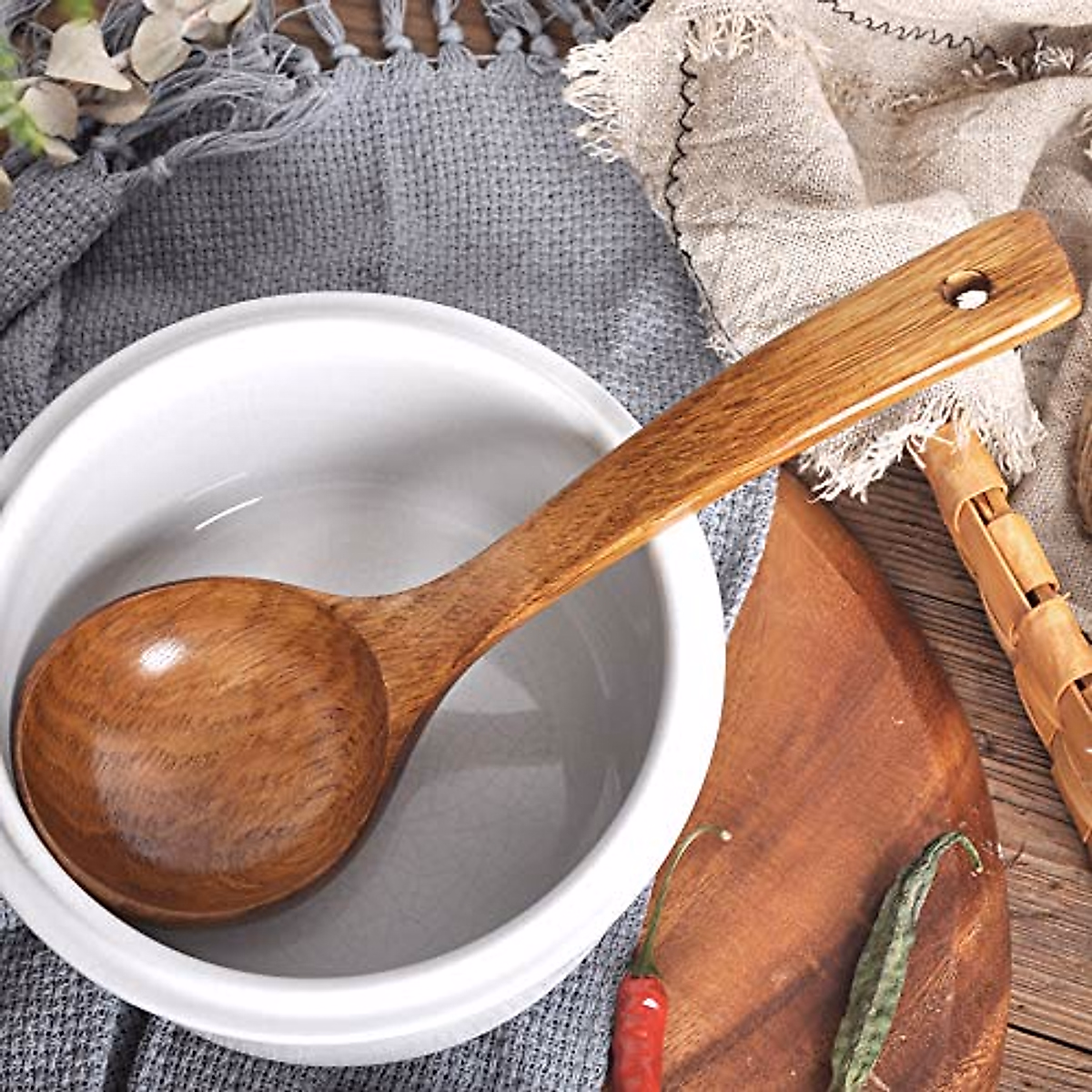 Wooden Ladle. Long Handle Ladle Utensils for Soup.Handmade for Kitchen Cookware (Ladle)