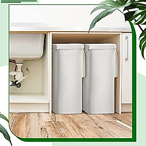 2 Pcs 60L Slim Laundry Hamper with Lid Narrow Laundry Basket with Handle Collapsible Thin Dirty Clothes Basket Bag Portable Skinny Hamper Organizer Storage Bins, 25.6 Inches, Beige