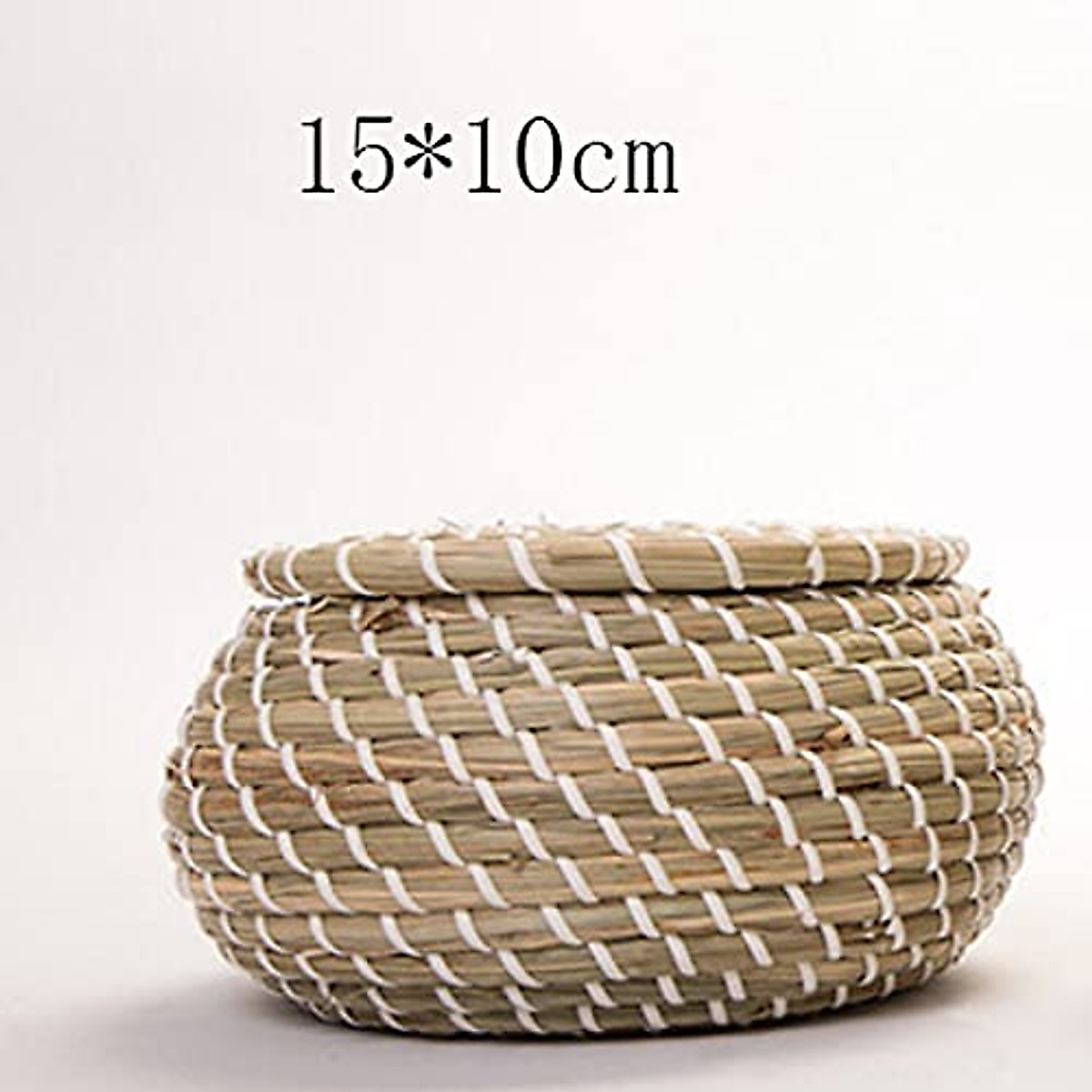 UXZDX Straw Hand-Woven Storage Basket, Wicker Basket with Lid, Family Storage Tissue Storage Basket (Size : 15cm)