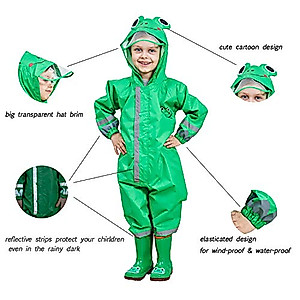 Vmonyco Kids One Piece Rainsuit Toddler Raincoat Waterproof Girls Lightweight Rain Coats/Jacket Girls Boy Green