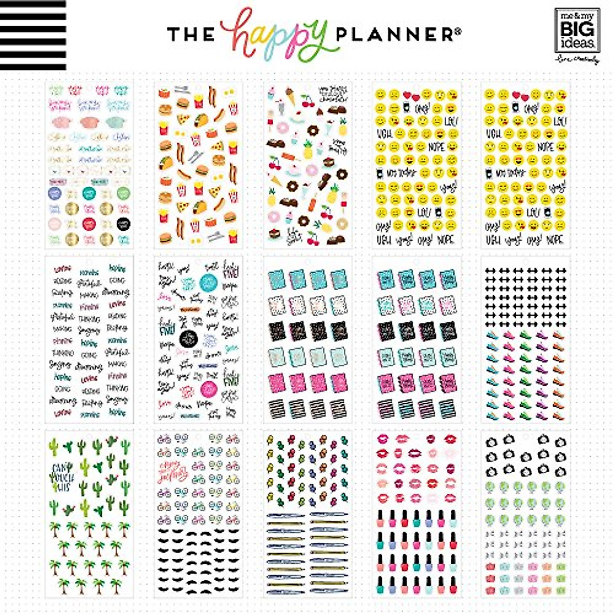 me & my BIG ideas Sticker Value Pack for Mini Planner - The Happy Planner Scrapbooking Supplies - Icons Theme - Multi-Color & Gold Foil - Great for Projects & Albums - 30 Sheets, 1508 Stickers Total