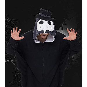 Dodheah Plague Doctor Onesie Costume Black Steampunk Jumpsuit Cartoon Pajamas Cosplay One-piece Halloween Dress Up Outift for Adult Grey M