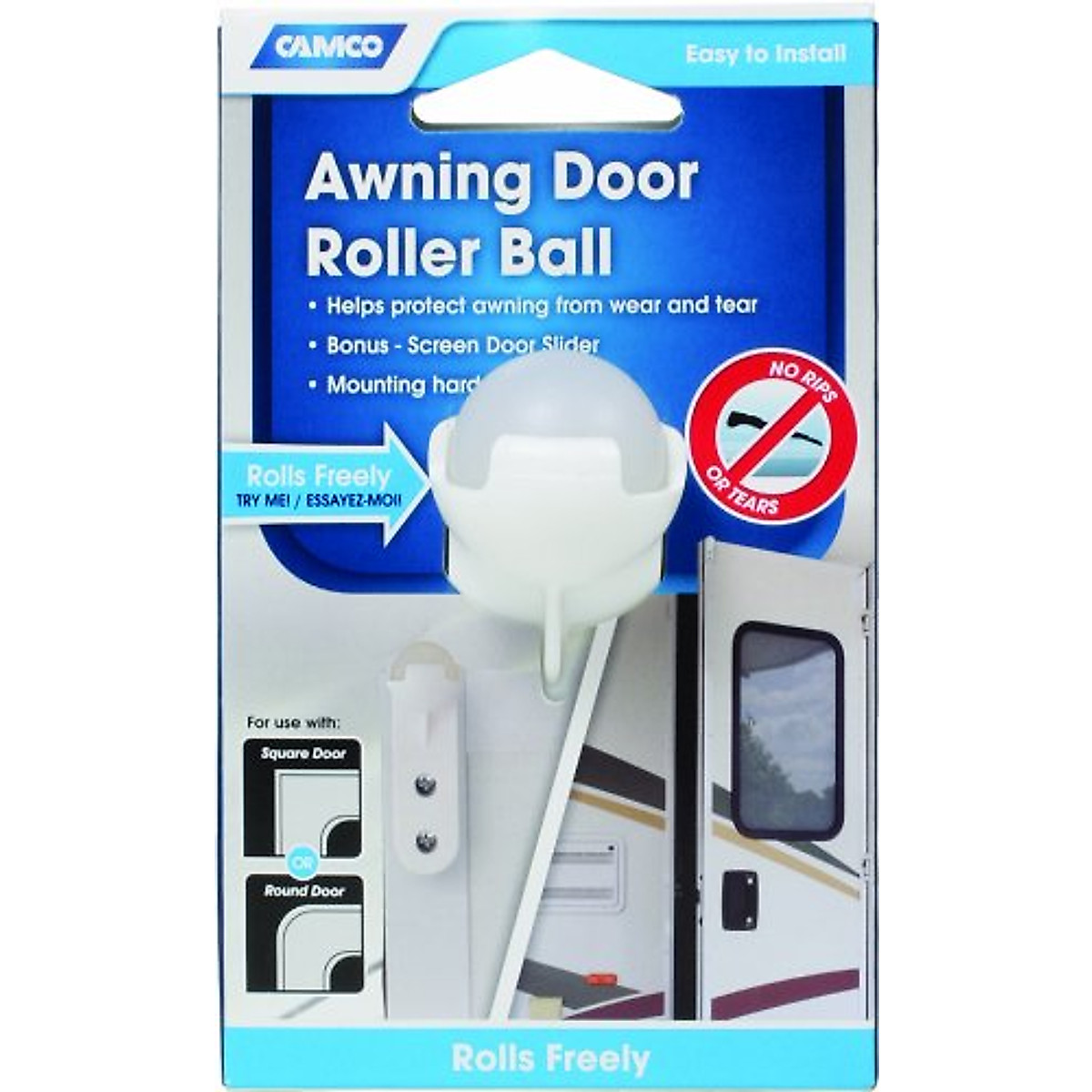 Camco 42005 Awning Roller Ball with Screen Door Slide, White
