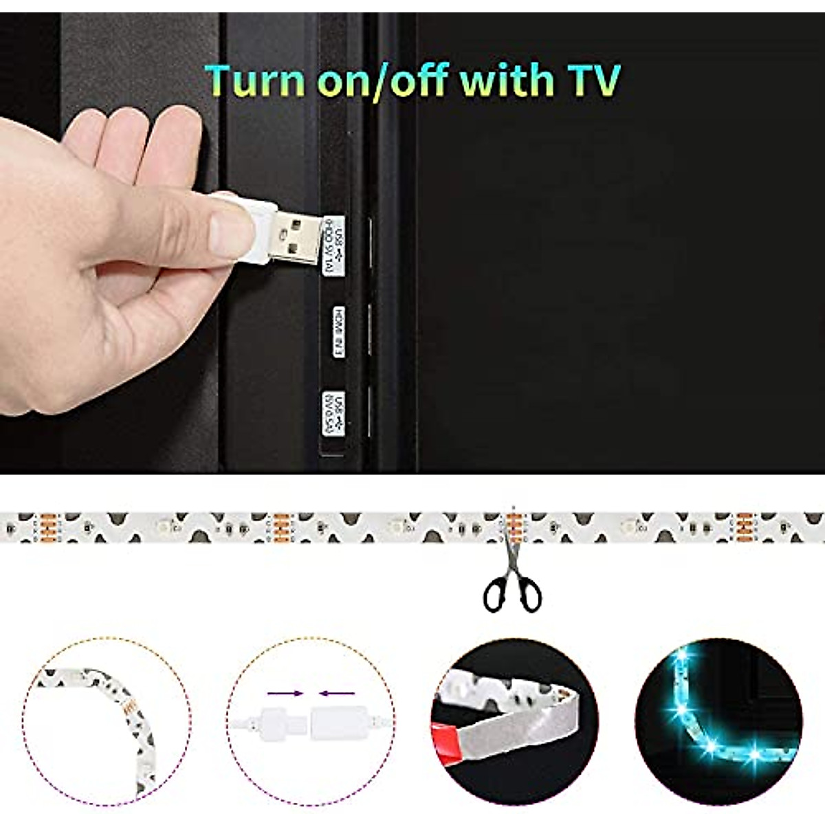 Hiromeco Bluetooth 21FT TV LED Backlight for 82 95 Inch, USB TV Background Lights Kit with APP Control, Music and Multiple Scene Mode, 16 Million Colors Changing Lights for PC Monitor Gaming Room.