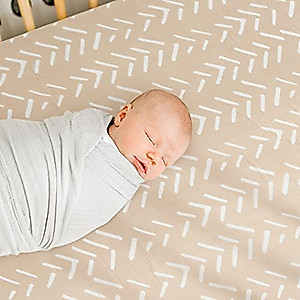 GRSSDER Soft Muslin Crib Sheet 2 Pack, 100% Cotton Crib Sheets for Boys and Girls, Fit Standard Crib Mattresses 52" x 28" Safe and Snug, Taupe/Stripe