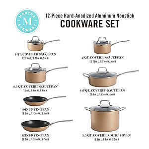 Martha Stewart 12 Piece Heavy Gauge Aluminum Hard Anodized Premium Nonstick Cookware Set, Induction Safe, Copper w/Black Interior