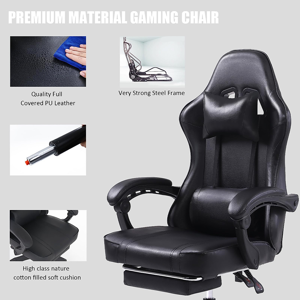 Ergonomic Office Chair, Home Office Desk Chairs with Wheels and Plastic Legs, High Back Computer Chair Rolling Chair with Adjustable Headrest (Black, Linkage Armrest)