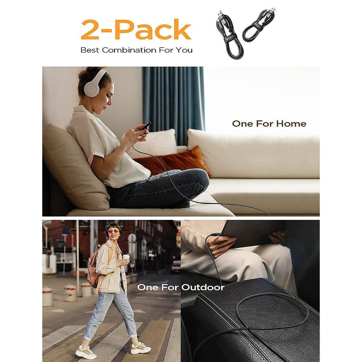 AINOPE USB C Cable 6.6FT[2-Pack, 60W] Nylon Braided Type C Charging Cable Fast Charge, Type C to Type C Cable Compatible with iPad Pro/Air/Mini 6 MacBook Air Galaxy Note