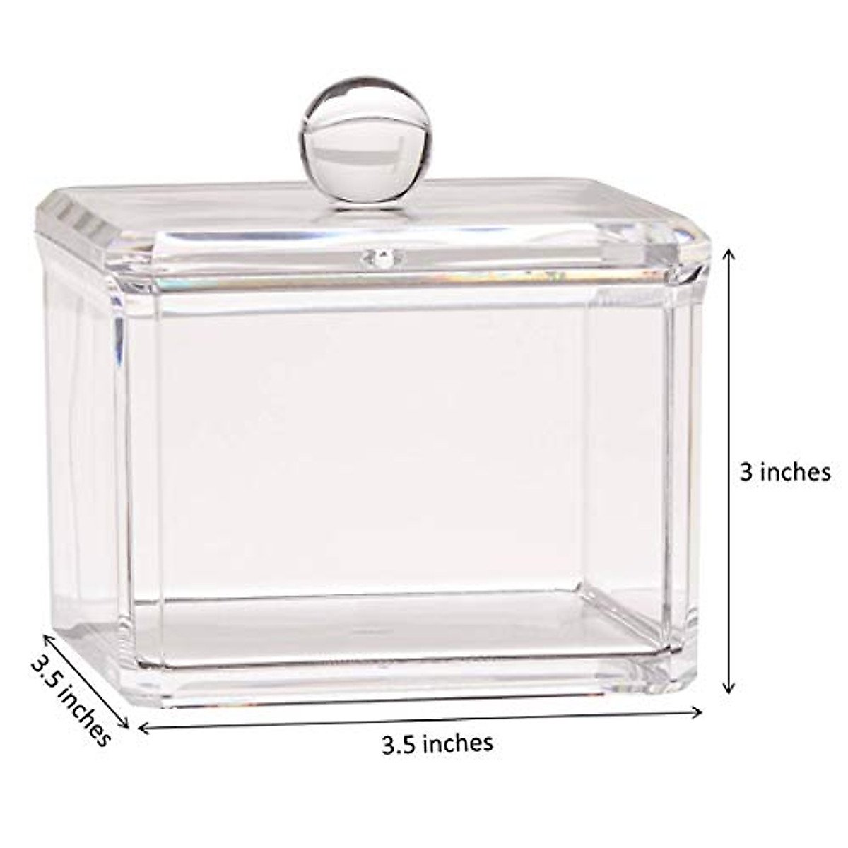 KW Collection Square Acrylic Cotton Ball Pads Gauze Swab Holder Organizer Q-tip Dispenser Storage Canister Bathroom Container Flossers Box Case (3.5 x 3.5 x 3 inches, Single Tier, Transparent)