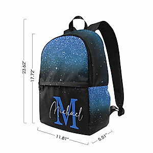 MyPupSocks Custom Backpack with Name for Son, Custom Blue Glitter with Stars Monogram School Bag Personalized Casual Daypacks Multipurpose Laptop Backpack Bookbag for Boys Girls Back School Gifts