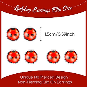 Hicarer 6 Pairs Ladybug Clip on Earrings No Pierced Black Spot Red Enamel Beetle Earrings for Women Halloween Costume