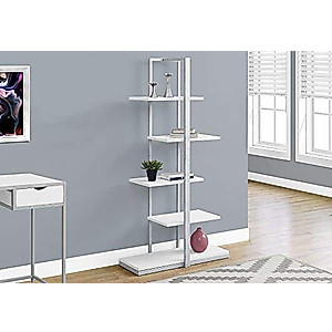Monarch Specialties I 7233 Bookshelf, Bookcase, Etagere, 5 Tier, 60" H, Office, Bedroom, Metal, Laminate, White, Grey, Contemporary, Modern