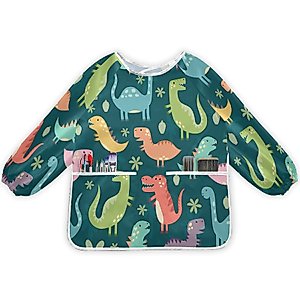 Nander Cute Dinosaur Kids Art Smocks,Waterproof Artist Painting Aprons for For Dining, Playing, Painting for Age 2-6Years