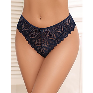 Avidlove Women‘s Cheeky Underwear Floral Lace Panties Criss Cross Bikini Panties Dark Blue M