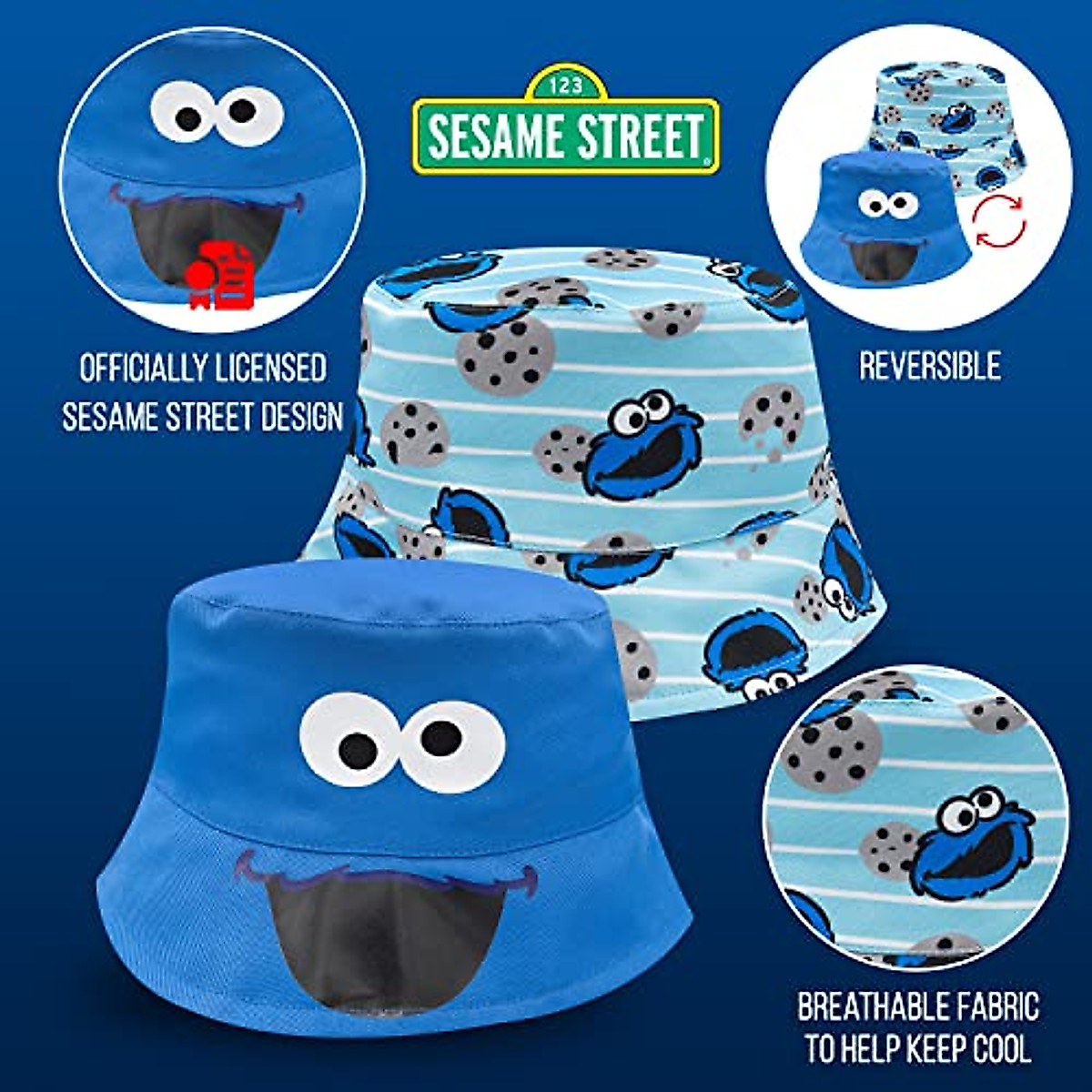 Cookie Monster Kids Sun Hat, Toddler Bucket Hat for Boys & Girls, 2-5T