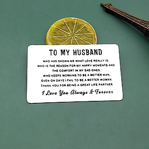 Husband Gift Ideas Metal Wallet Card Inserts for Husband from Wife Unique Mini Love Note for Men Anniversary Birthday Wedding Deployment Gifts for Him, I Love You Gift for Husband