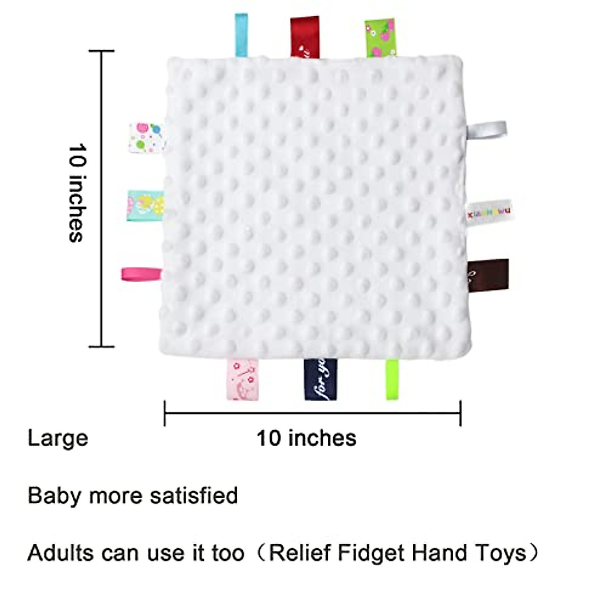 XIAOMUWU Tag Security Blankets for Babies, Sensory Soothing Blanket for 3-12 Months Baby, Soft Minky Loveys Toys for Girls and Boys (Gray White)