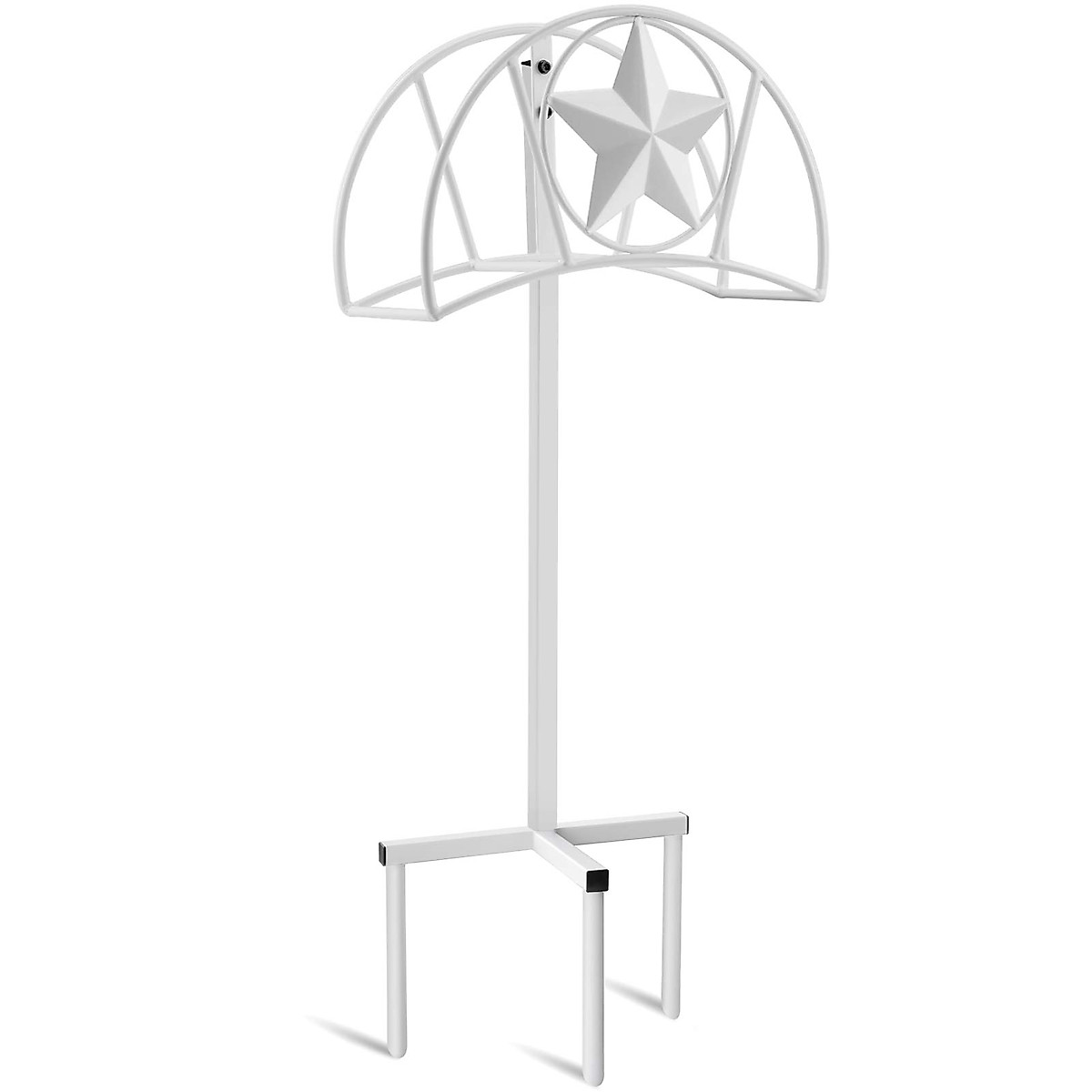 AMAGABELI GARDEN & HOME Garden Hose Holder Hanger Stand Freestanding for Outside Holds 125ft Water Hose Detachable Rustproof Organizer Storage Metal Heavy Duty Ground Stakes White BG397