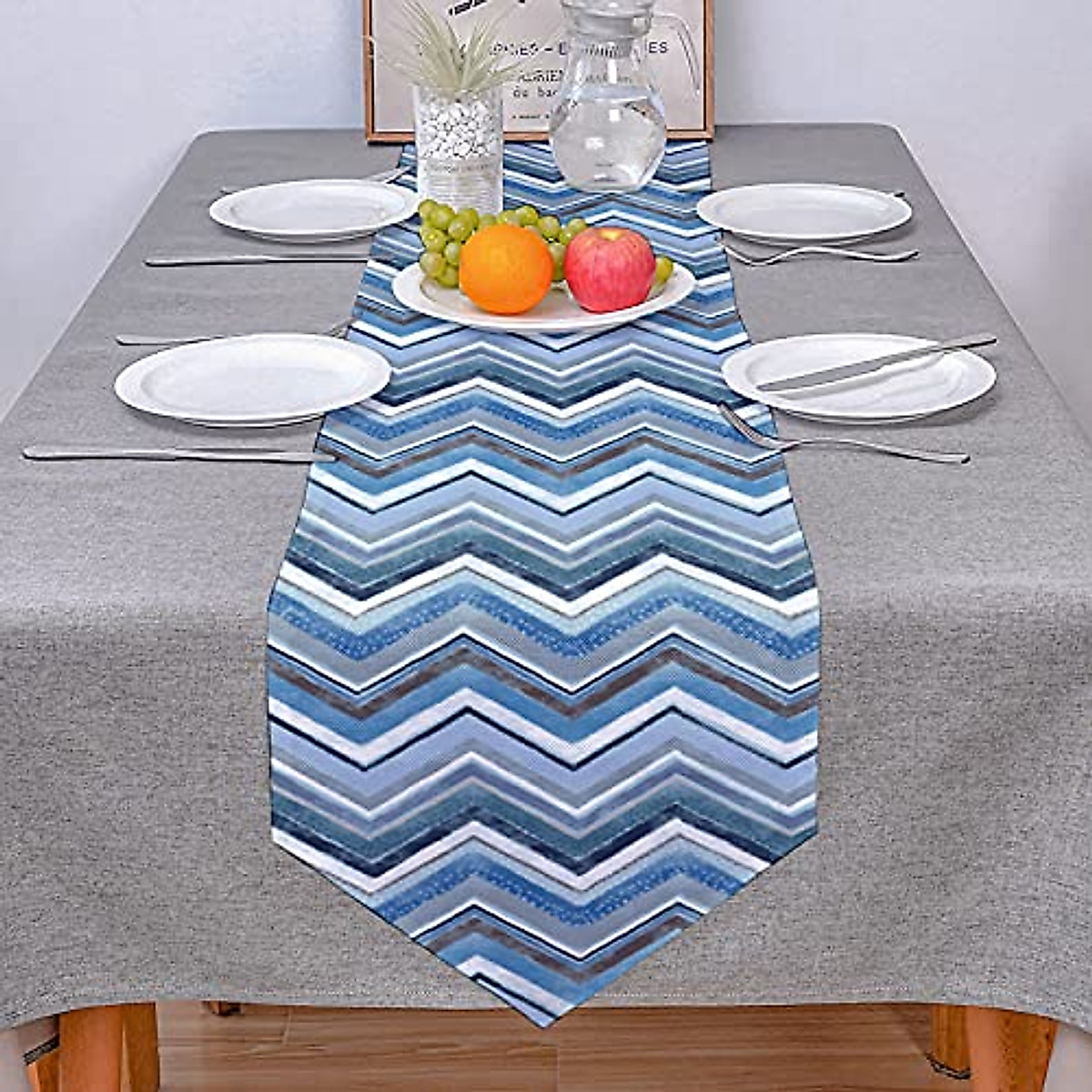 Big buy store Table Runner Zig Zag Chevron Geometric Lines Cotton Line Table Covers for Dinner Kitchen Wedding Indoor and Outdoor Parties Northern Europe Blue Table Setting Decor -13 x 72 inch