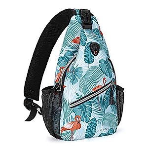 MOSISO Mini Sling Backpack,Small Hiking Daypack Pattern Travel Outdoor Sports Bag, Flamingo
