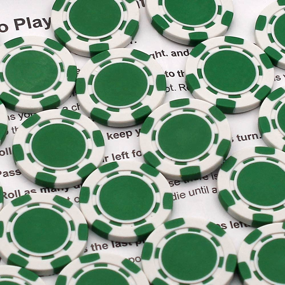 Annietfr Upgrade Left Right Center Dice Game Set with 3 Dices + 30pcs 4cm Green Poker Chips + Black Storage Carry Tin (Green)