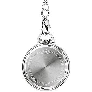 Bulova Classic Pocket Watch 3-Hand Date Quartz Stainless Steel, Black Dial with Detachable Chain Style: 96B308
