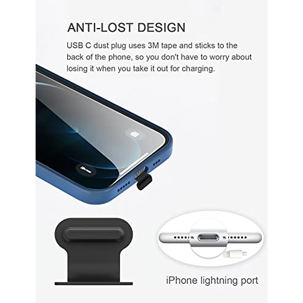 Gavemi Phone Dust Plug, Compatible with iPhone Lightning Port Protects Charging Port Anti Dust Cover (Black)