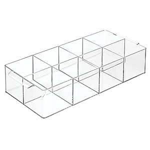 mDesign Plastic Condiment Organizer and Tea Bag Holder - 8-Compartment Kitchen Pantry/Countertop Storage Caddy - Divided Chip, Snack, Oatmeal Packet Holder - Lumiere Collection - Clear