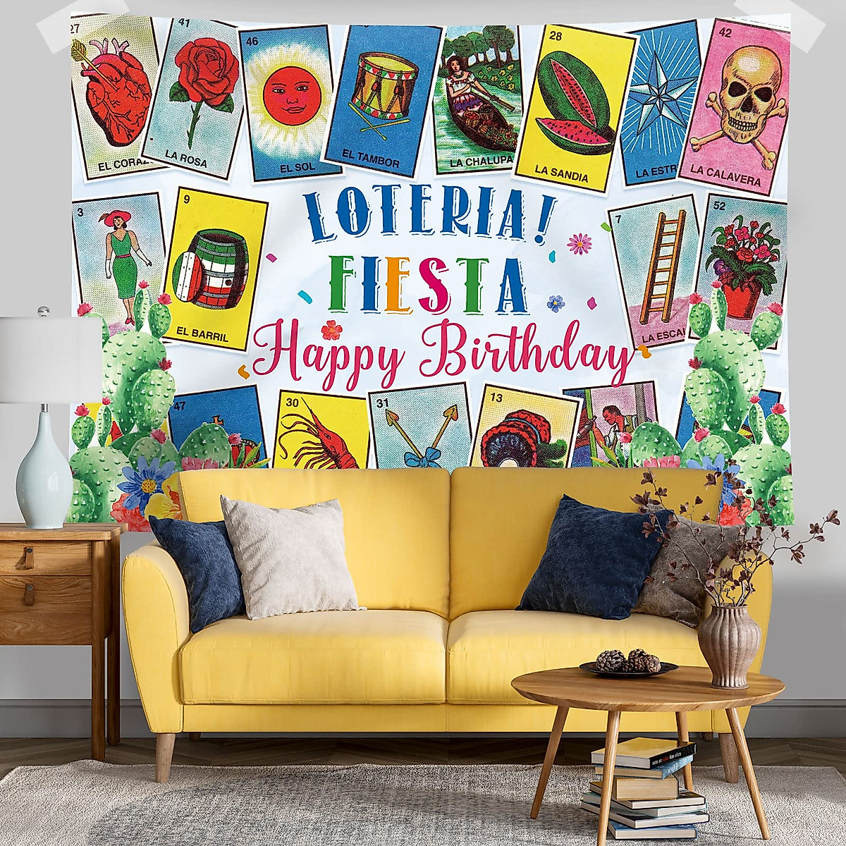 Rsuuinu Loteria Card Backdrop Mexican Fiesta Party Birthday Theme Mexico Loteria Cards Photography Background Fiesta Birthday Party Decorations Banner Newborn Adult Portrait Photo Booth Props 7x5ft