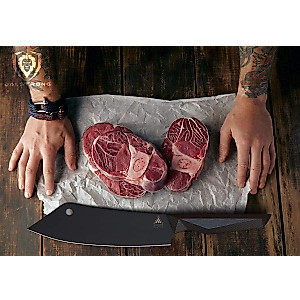 Dalstrong Hybrid Cleaver & Chef Knife - 8 inch - 'The Crixus' - Shadow Black Series - Razor Sharp Black Titanium Nitride Coated - High Carbon 7CR17MOV-X Vacuum Treated Steel - Sheath - NSF Certified