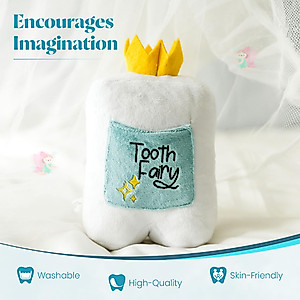 6" Tooth Fairy Pillow with Back Pocket - Soft Plush Stuffed Animal Toy for Kids, Boy or Girl - Squishable Holder