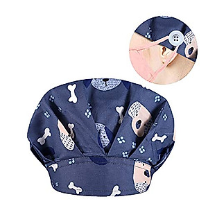 4Pcs Adjustable Working Cap with Buttons Elastic Bouffant Hats Head Scarf with Sweatband for Women Men (Color 5)