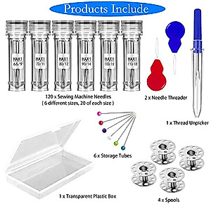 120Pcs Sewing Machine Needles Set Universal Standard Needle for Singer, Brother, Janome, Varmax, Home Sewing Machines Needles in Size HAX1 65/9, 75/11, 80/12, 90/14, 100/16, 110/18