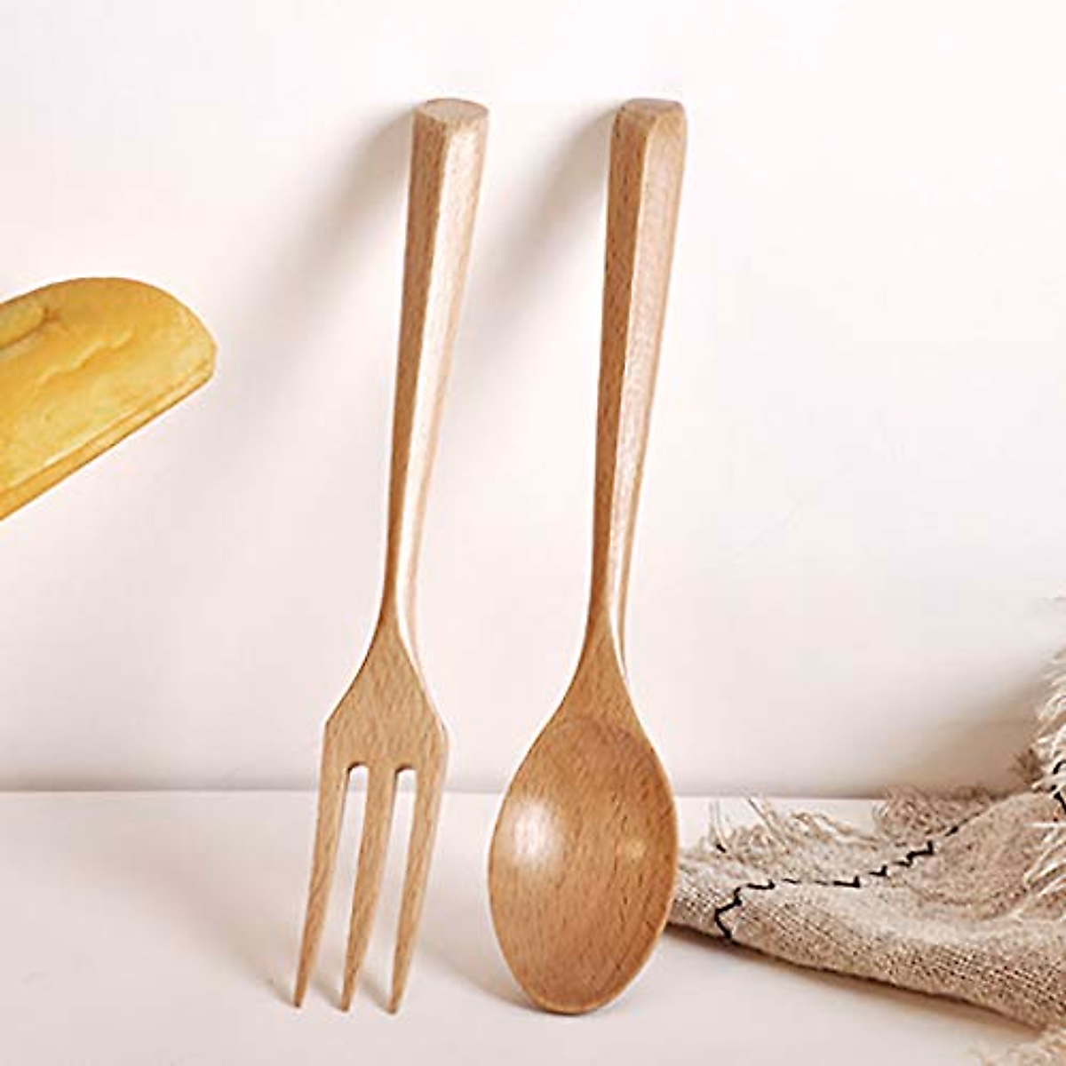 round Table Centerpieces Wooden Fork Natural Reusable Flatware Spoon Color Set Portable Tableware Solid Kitchen，Dining & Bar Dinner Table Set for 4 Tall